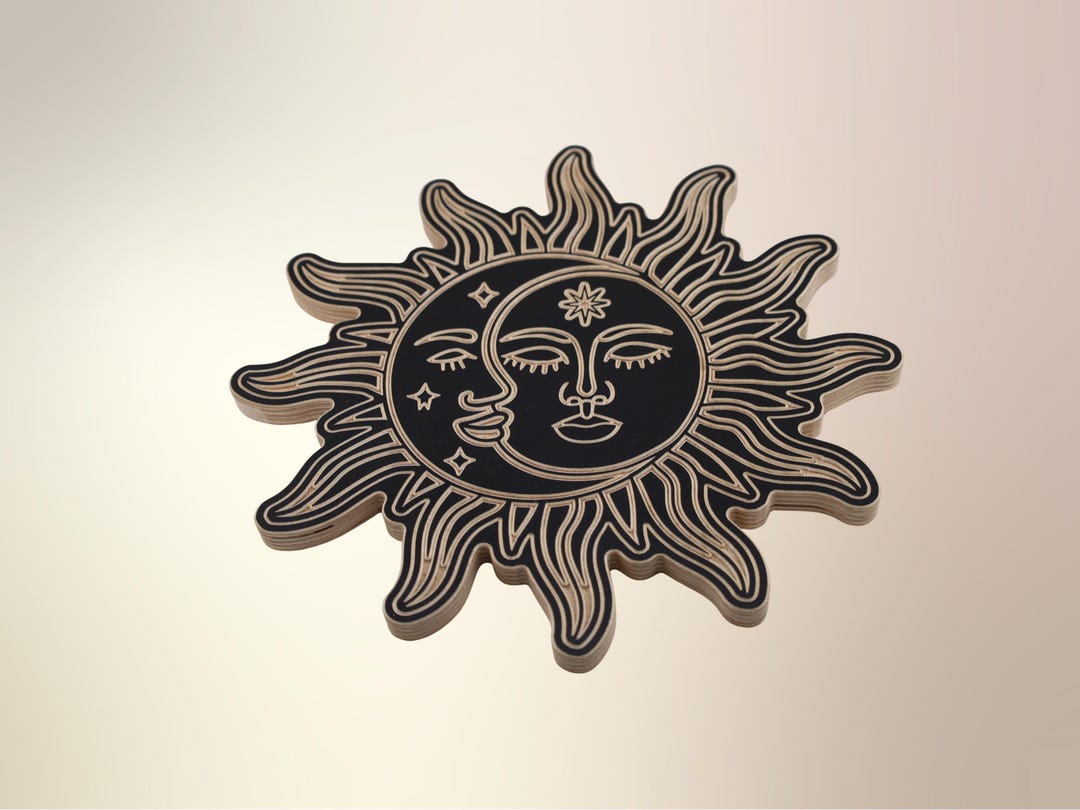 Carved Sun Moon Wall Art - Black Baltic Birch, Boho Decor - Etsy
