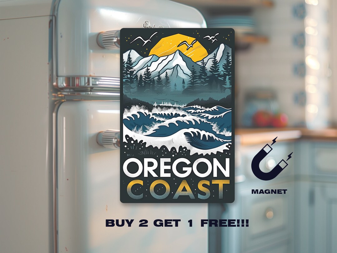 Oregon Coast Travel Magnet - Waves, Forest, and Mountains, Scenic ...