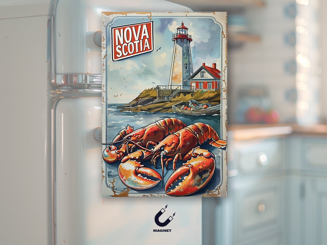 Nova Scotia Travel Magnet - Lighthouse and Lobster Souvenir, Maritime ...