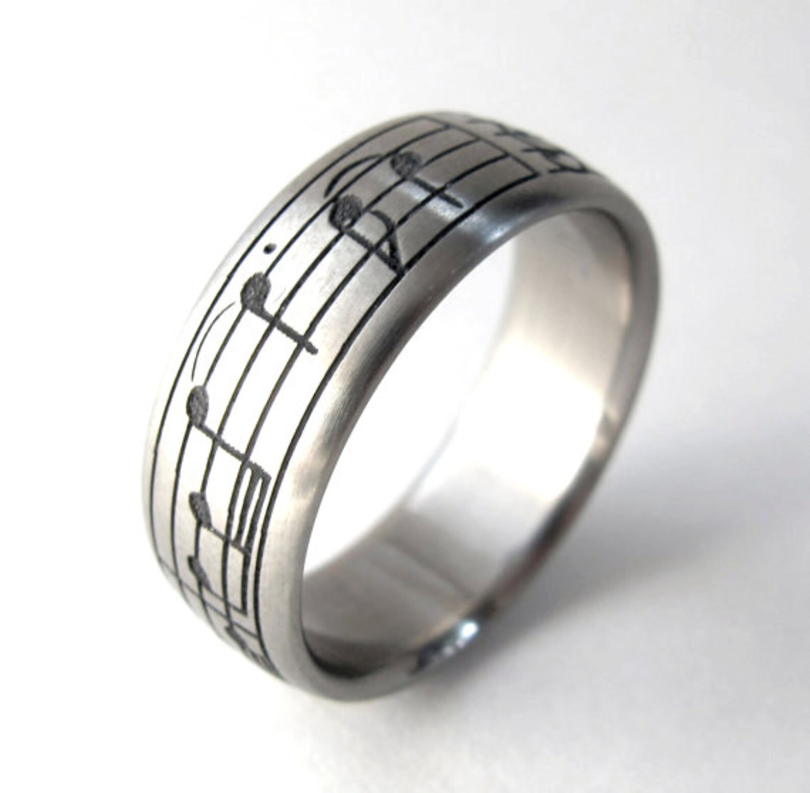 Custom Titanium Music Note Wedding Ring - Pentagram Ring, Unique ...
