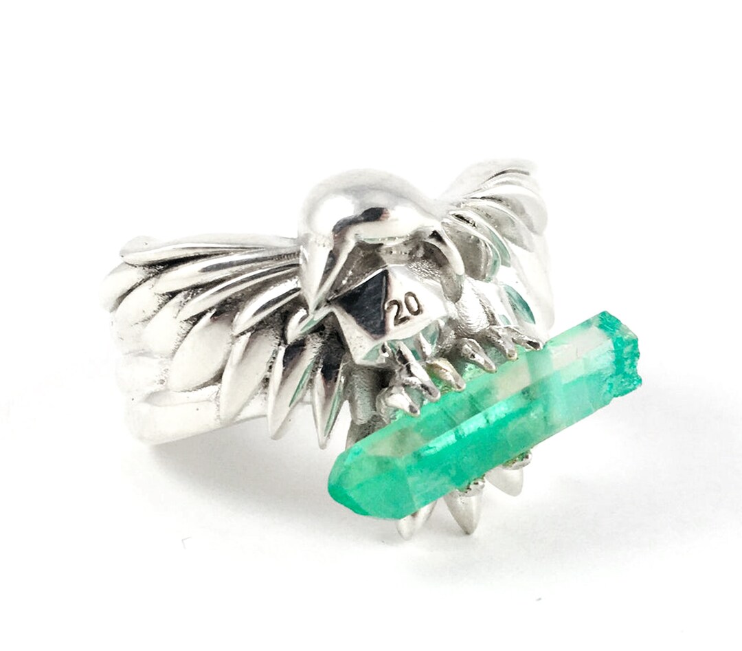 D&D Dungeons and Dragons Raven Ring With a Green Quartz Crystal in the ...