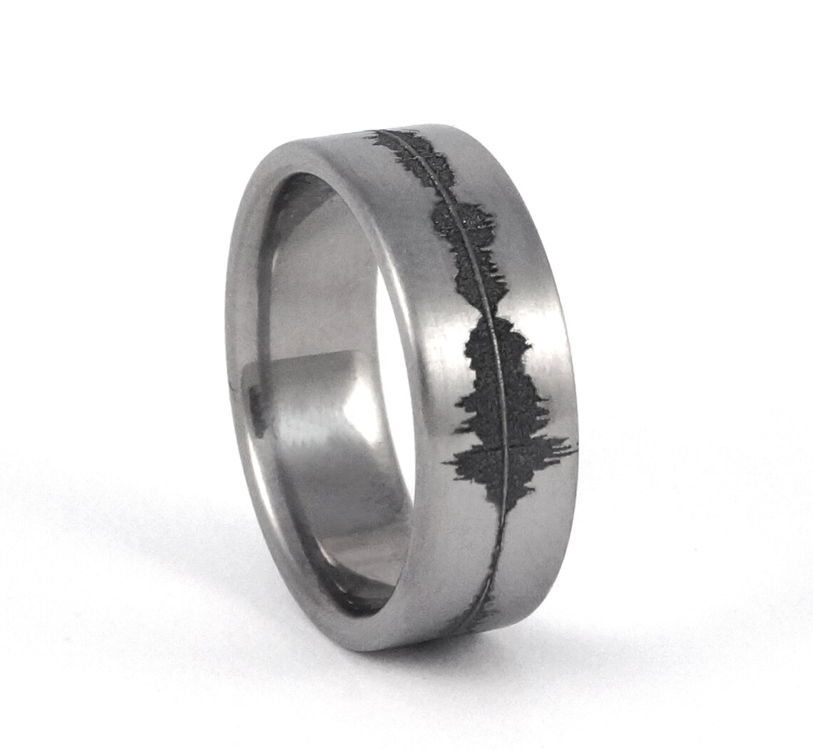 Custom Titanium Soundwave Ring - Geek Wedding Band for Him ...