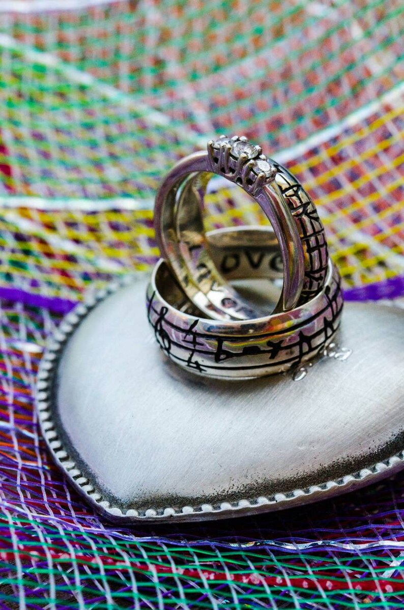 Custom Music Note Wedding Bands Original Real Music Notes | Etsy