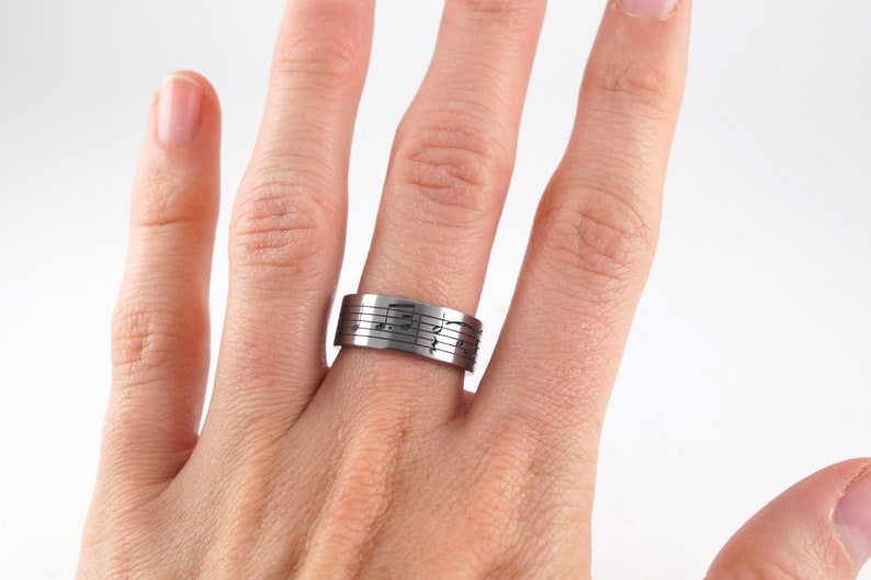 Custom Titanium Music Note Wedding Ring Set 2 Rings Unique | Etsy