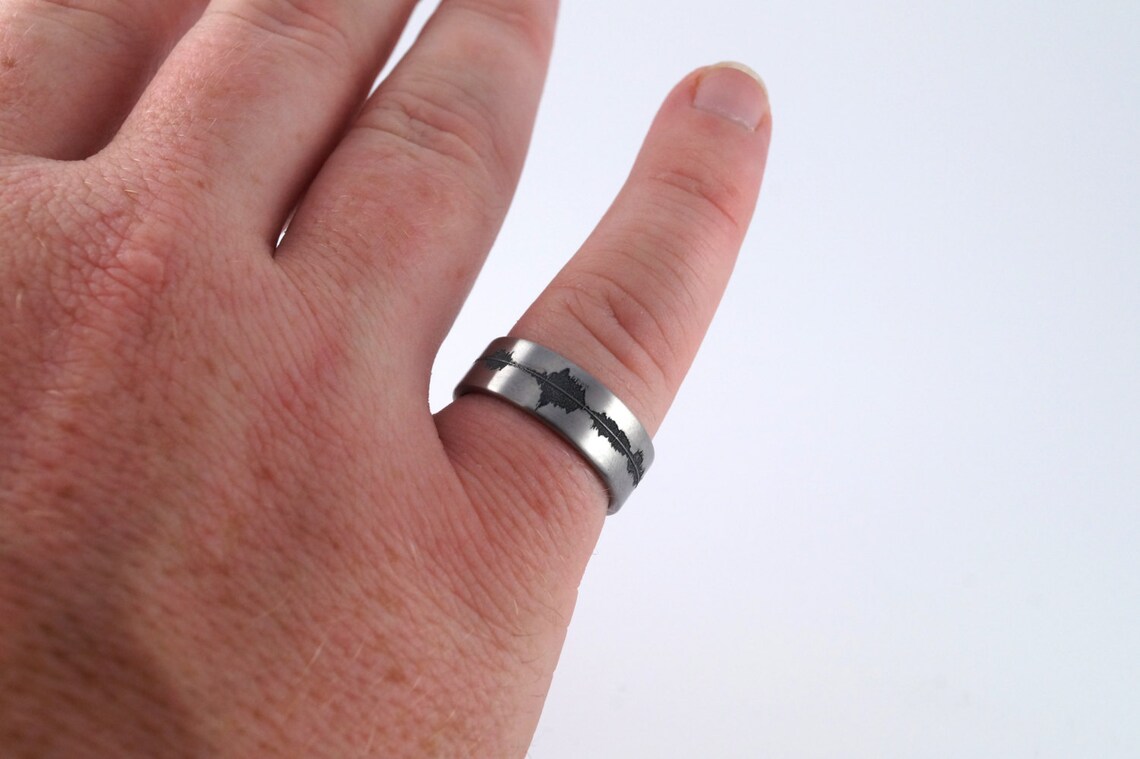 Custom Titanium Soundwave Ring - Geek Wedding Band for Him ...
