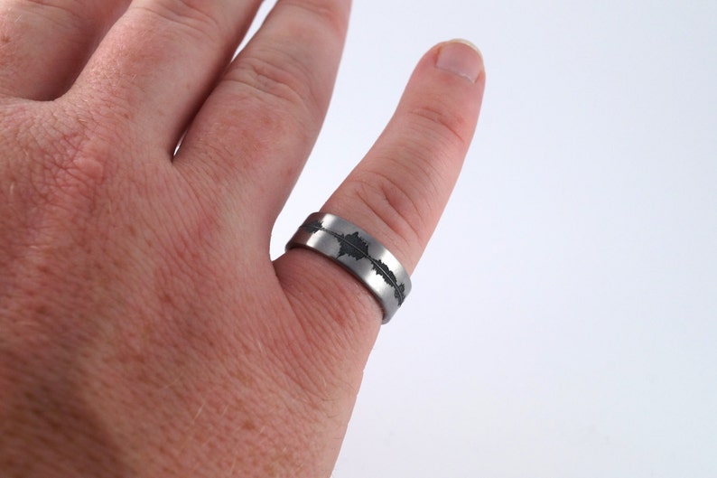Custom Titanium Soundwave Ring - Geek Wedding Band for Him ...