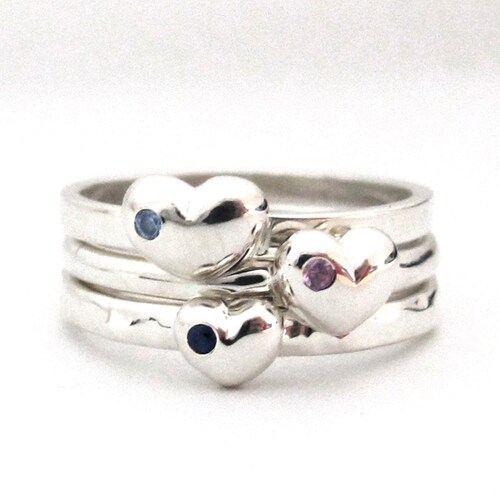 Puffy Heart Stacking Ring Set Birthstone Push Present | Etsy
