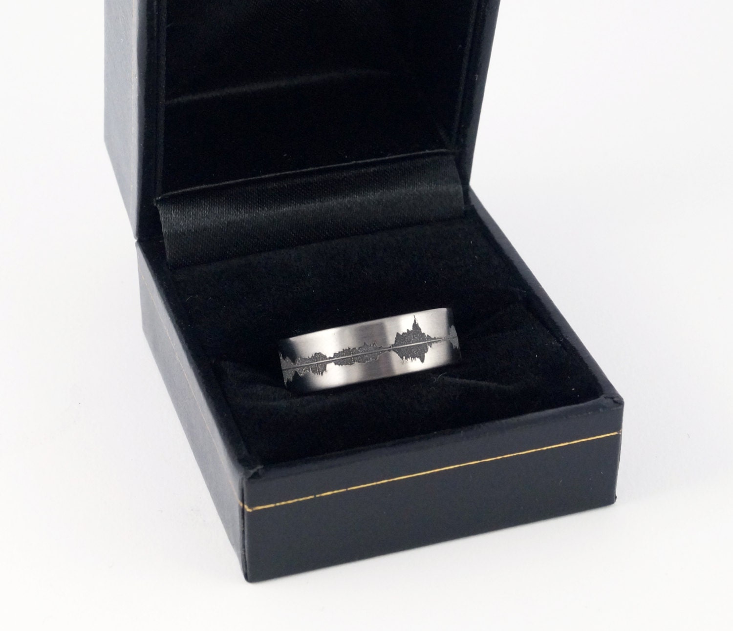 Custom Titanium Soundwave Ring - Geek Wedding Band for Him ...