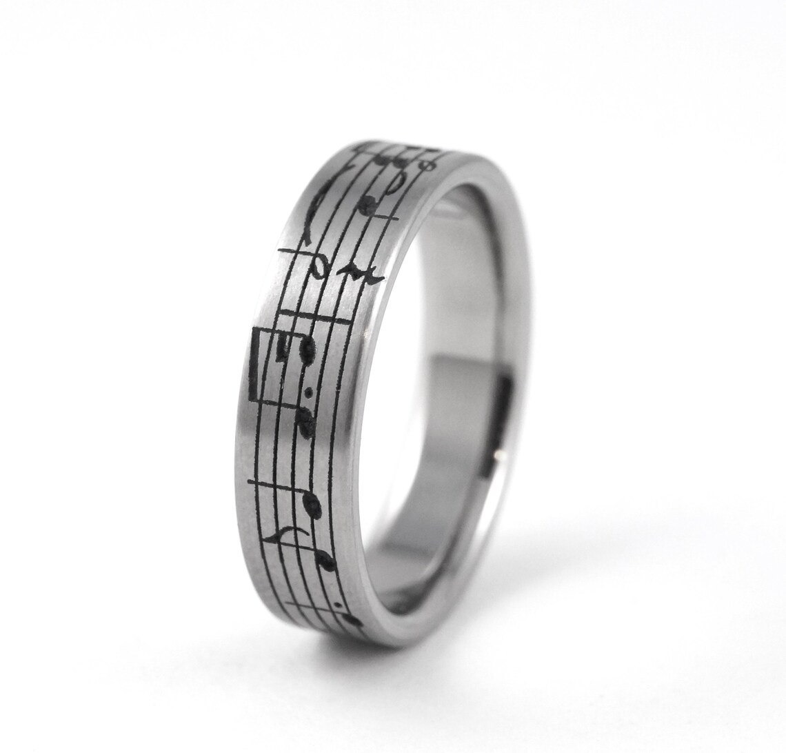 Custom Titanium Music Note Wedding Ring Set 2 Rings Unique Wedding Band ...