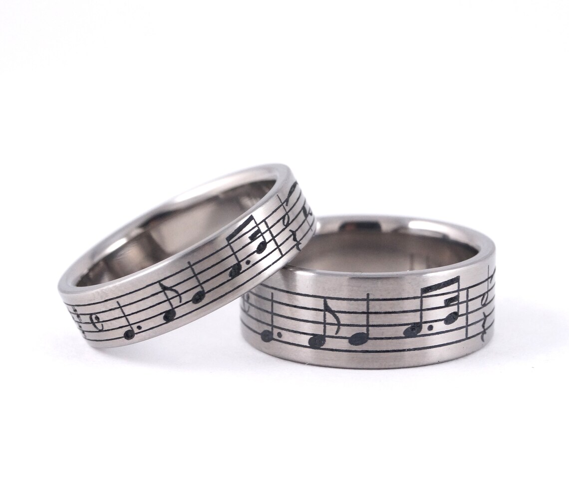 Custom Titanium Music Note Wedding Ring Set 2 Rings Unique | Etsy