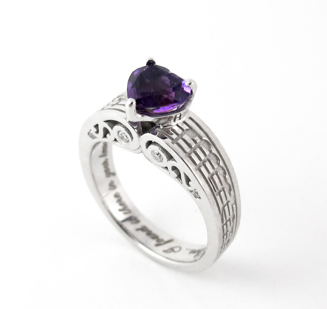 Custom Music Note Engagement Ring - Personalized Heart Diamond Music ...