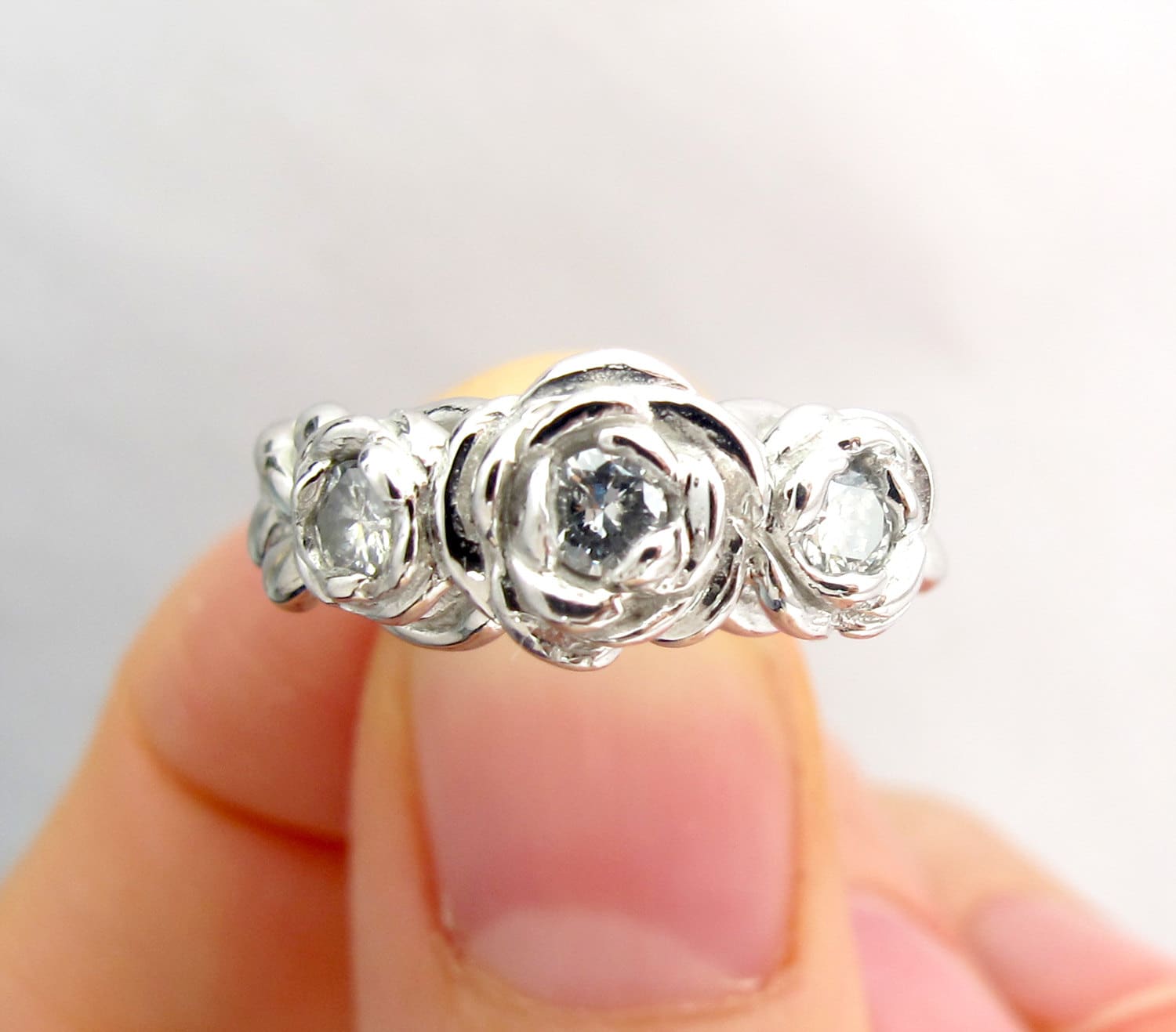 Silver Rose Ring Bouquet Sterling Silver and Custom Cubic - Etsy