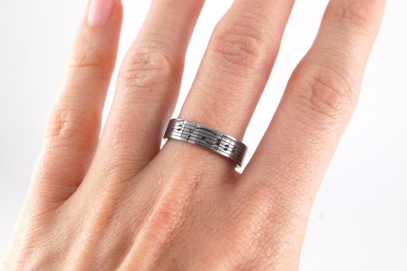 Custom Titanium Music Note Wedding Ring Set 2 Rings Unique | Etsy