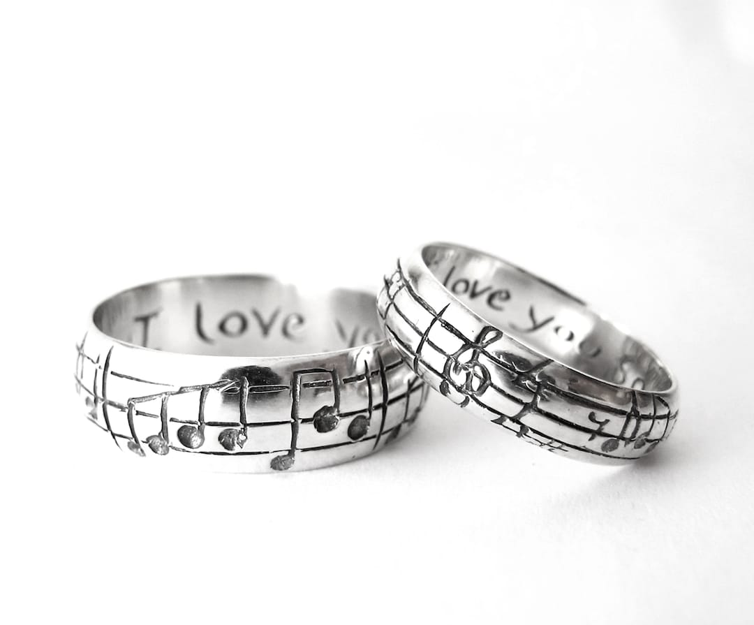 Custom Music Note Wedding Bands - Original Real Music Notes Ring ...