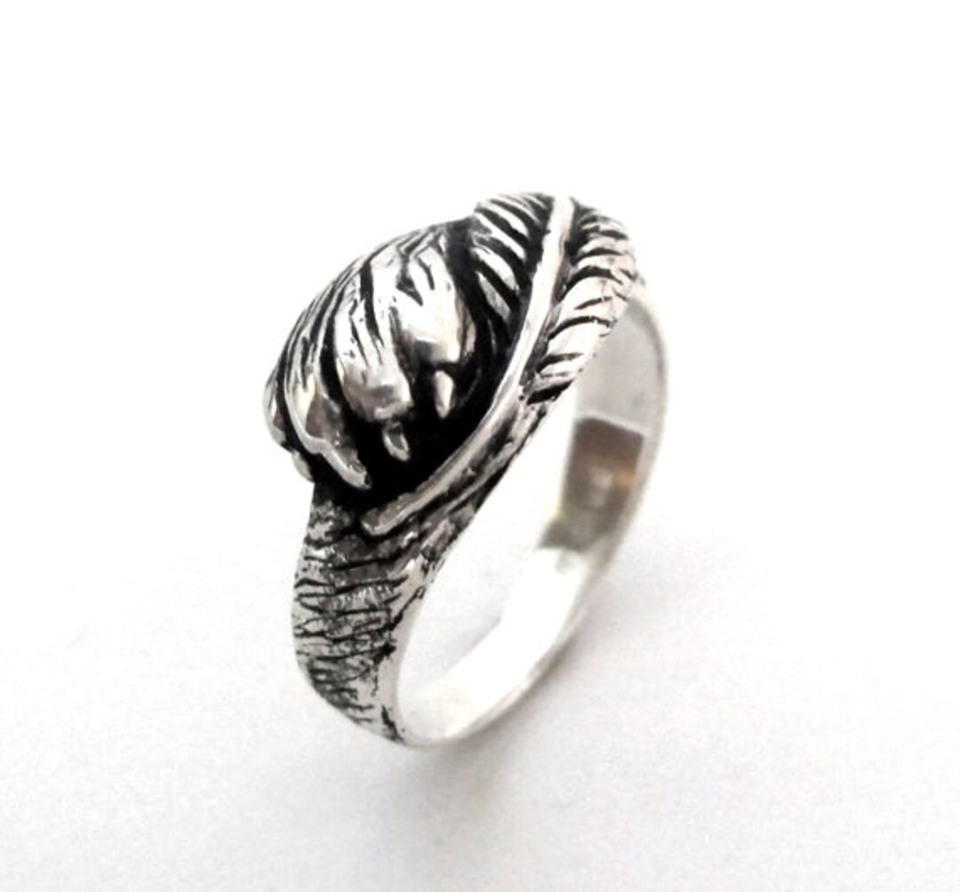 Fur and Feather Ring Wolf Paw Crow Feather Silver Personalized Animal ...