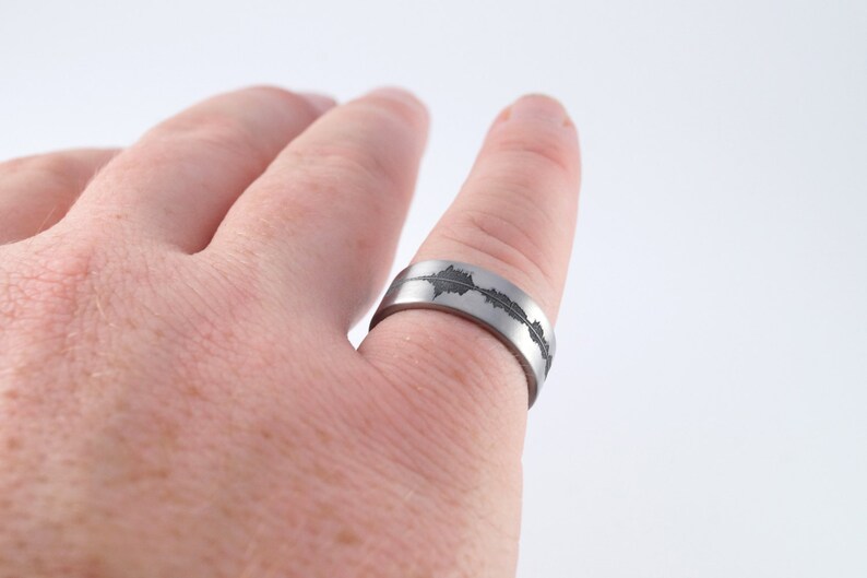 Custom Titanium Soundwave Ring - Geek Wedding Band for Him ...