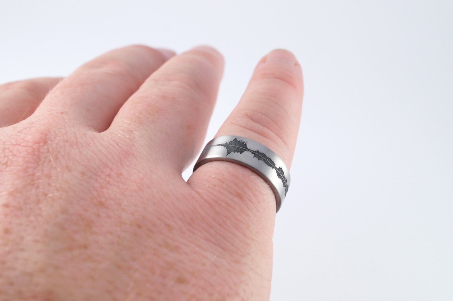 Custom Titanium Soundwave Ring - Geek Wedding Band for Him ...