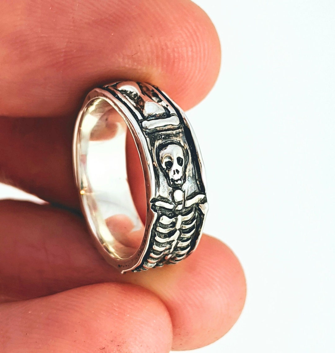 Skeleton Love Silver Skeleton Eternity Wedding Band Gothic Bride ...