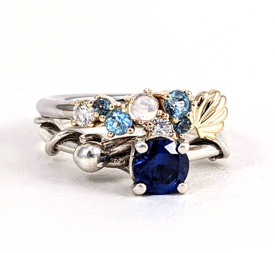 Octopus Joy Wedding Band Set - Ocean Emerald Engagement Ring for ...