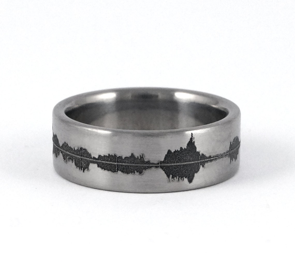 Custom Titanium Soundwave Ring - Geek Wedding Band for Him ...