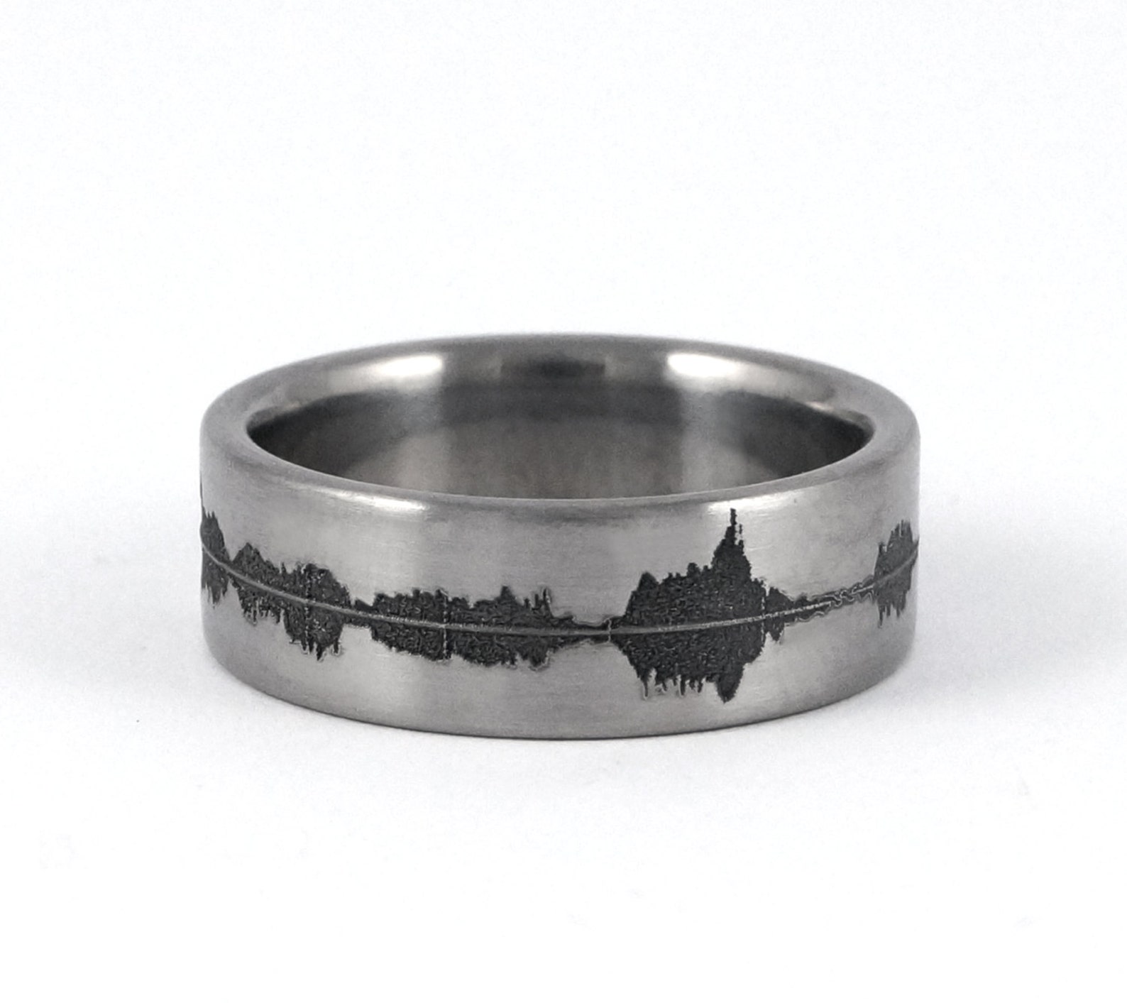 Custom Titanium Soundwave Ring - Geek Wedding Band for Him ...