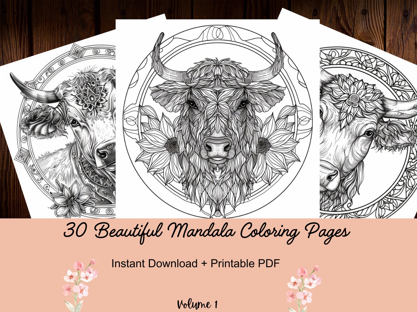 Adult Coloring Page | Cow Mandala | Instant Download I Printable ...