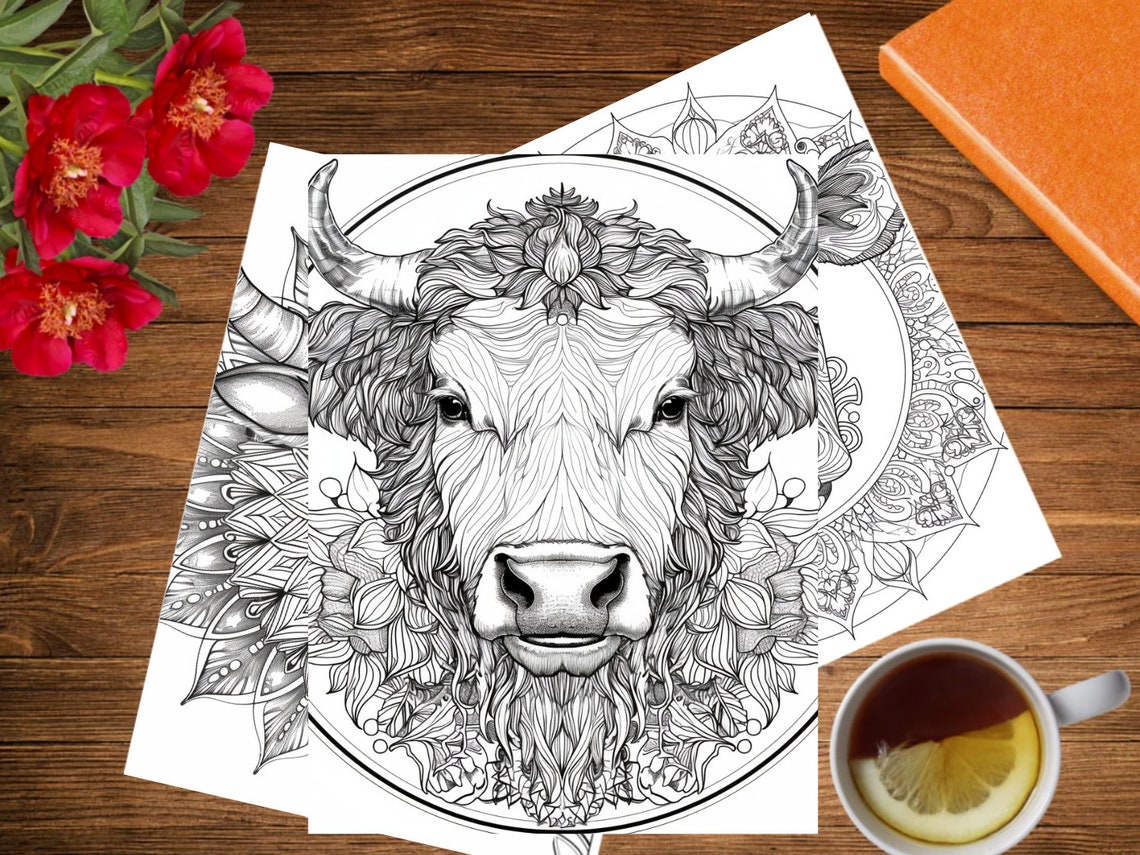 Adult Coloring Page | Cow Mandala | Instant Download I Printable ...