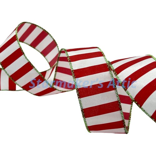 Slant Lines Lime/red/white Wired Ribbon 1.5 X 10 Yards - Etsy