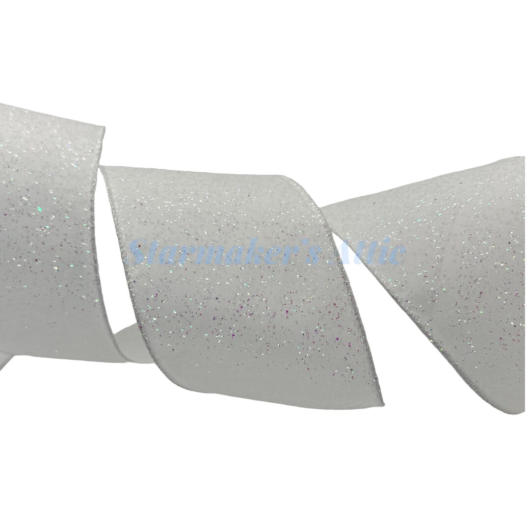 5 YARDS of 2.5 Inch Wired Sands Ribbon in White With Iridescent Glitter ...