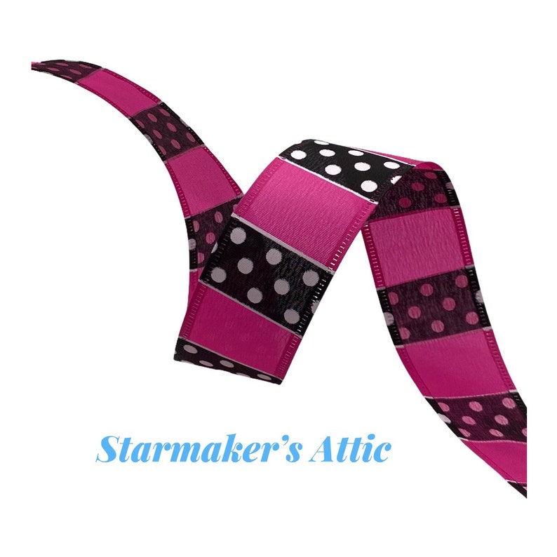 Beautiful 1.5 Inch Wired Hot Pink Ribbon With Black Rectangles | Etsy