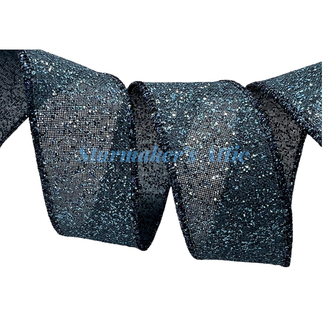 5 YARDS of 1.5 Inch Wired Sands Ribbon in Glittering Midnight Blue With ...