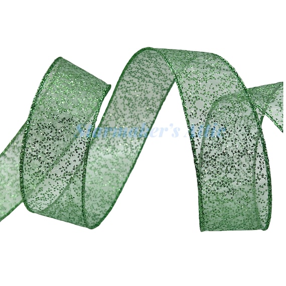 Beautiful 1.5 Inch Wired Sheer Ribbon in Green Glitter 5 - Etsy