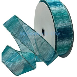 5 YARDS of 1.5-inch Wired Metallic Ribbon in Turquoise and Silver ...