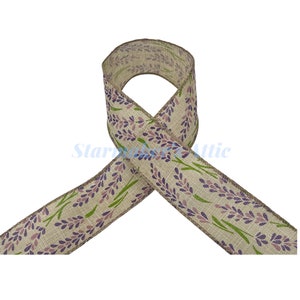 5 YARDS of Lovely 1.5 Inch Wired Natural Ribbon With Lavender ...