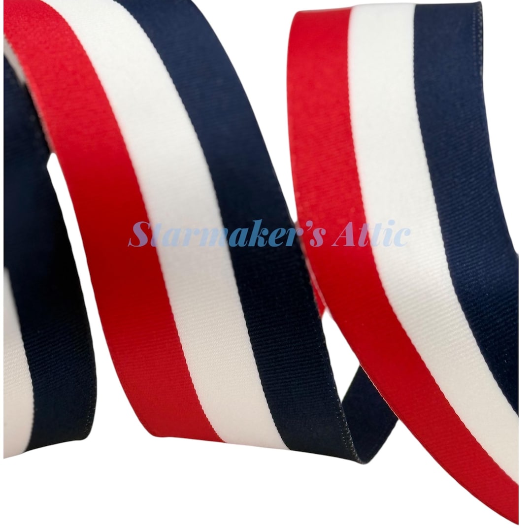 5 YARDS of 1.5-inch Wired Ribbon in With a Red, White, and Blue Stripe ...