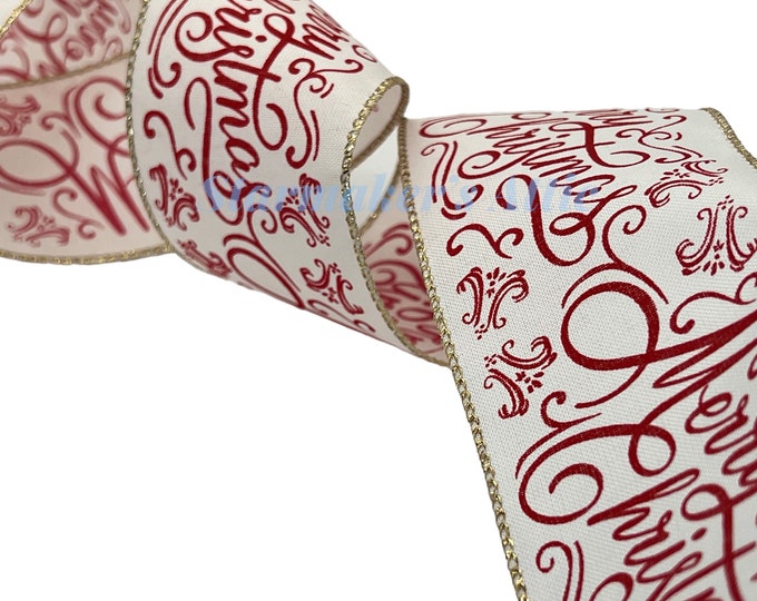 5 YARDS of 2.5 Inch Wired Satin Ribbon in Burgundy With Snowflakes in ...