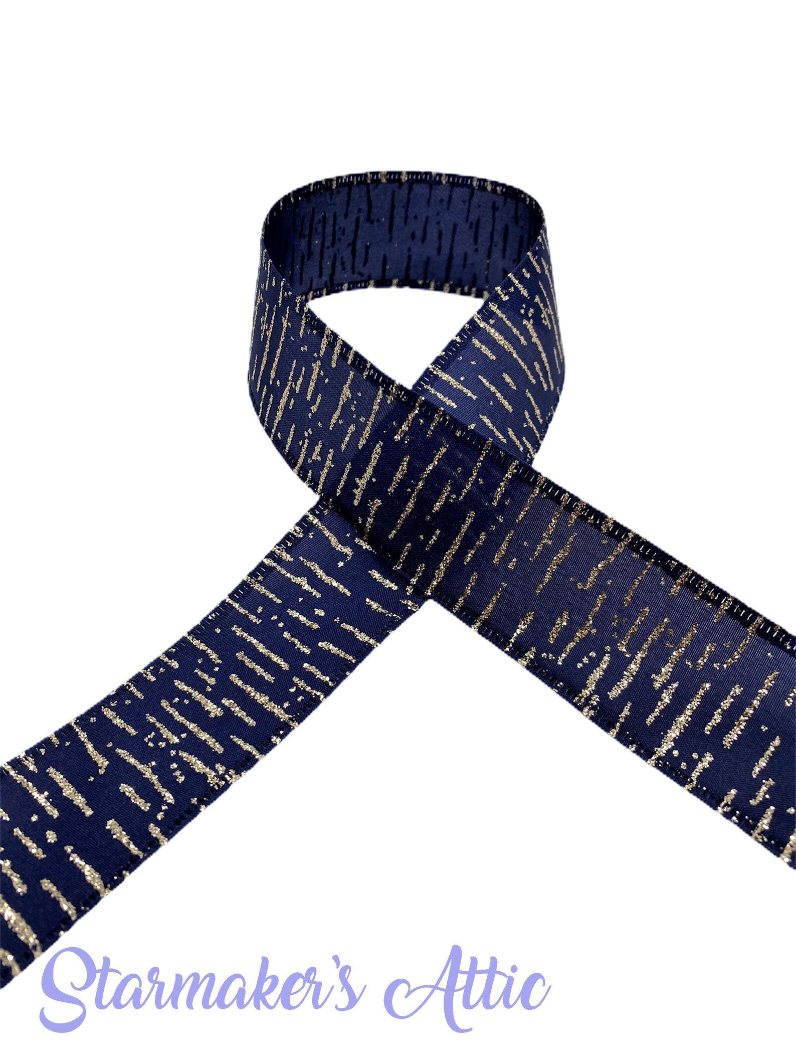 Beautiful 1.5 Inch Wired Navy Blue Ribbon With Silver Glitter | Etsy