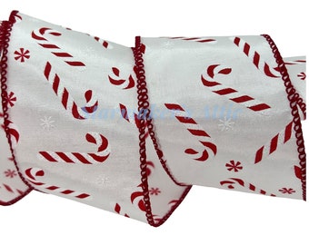 5 YARDS of 2.5 Inch Wired Satin Ribbon in Burgundy With Snowflakes in ...