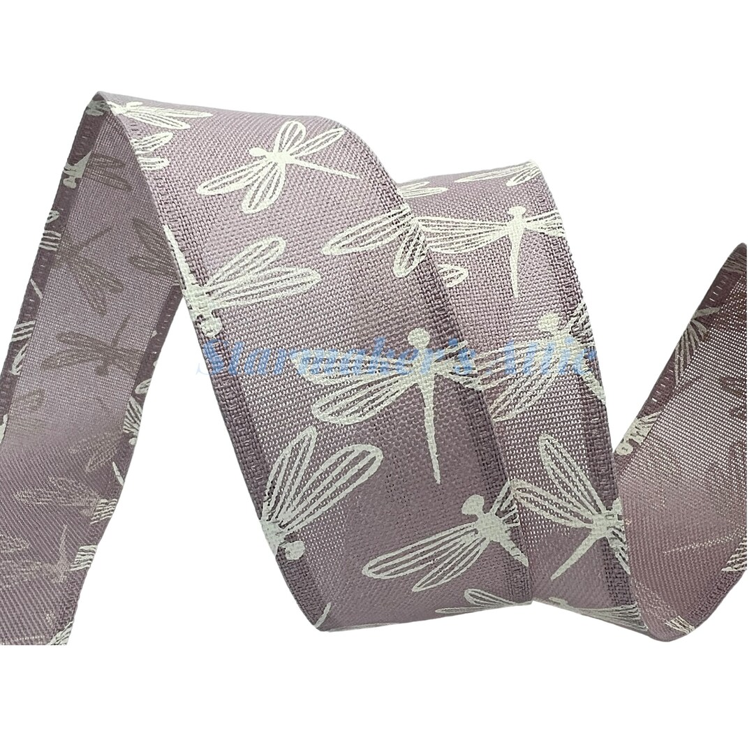 5 YARDS of 1.5-inch Wired Ribbon in Mauve With White Dragonflies - Bows ...