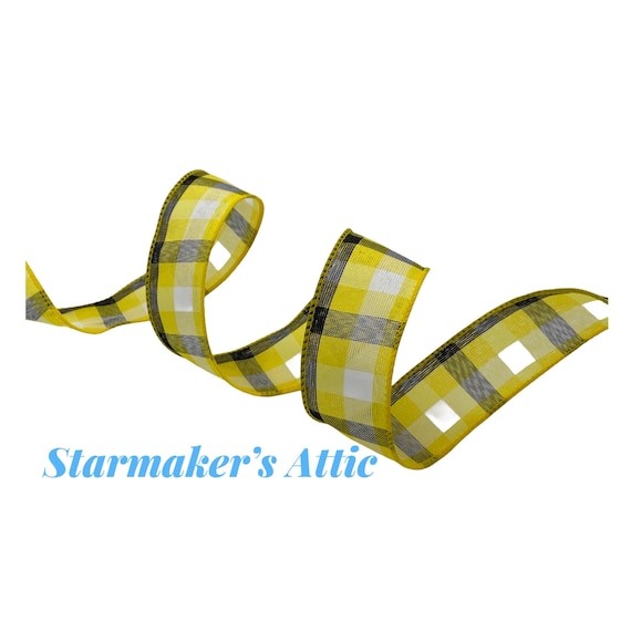 Beautiful 1.5 Inch Wired Plaid Ribbon in Yellow Black & White - Etsy