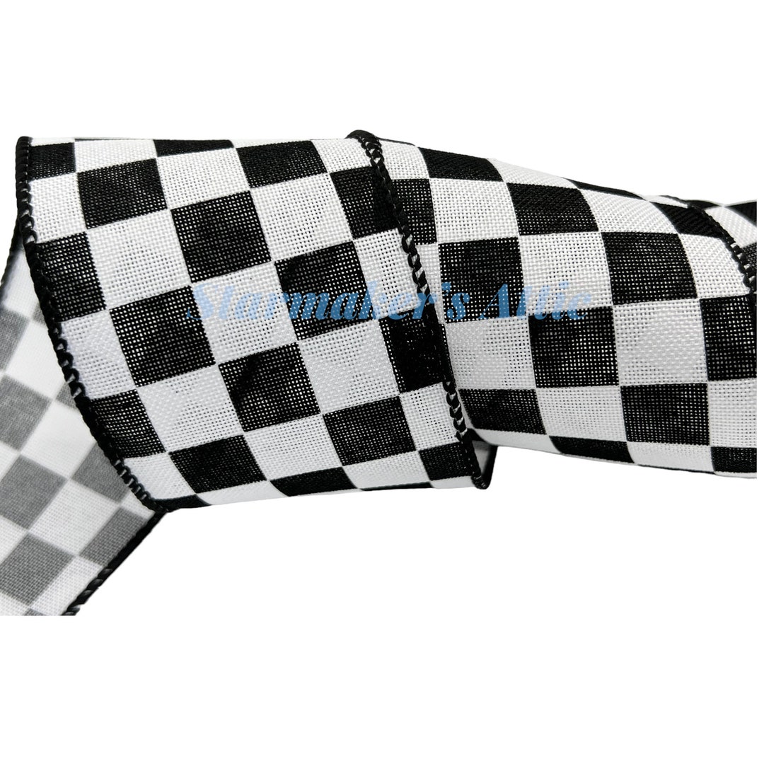 5 YARDS of 2.5 Inch Wired Ribbon in Black and White Checks - Bows ...
