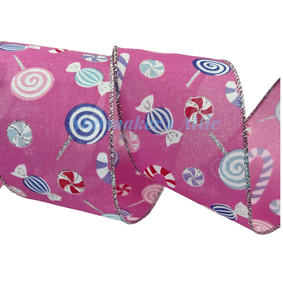 5 YARDS of 2.5 Inch Wired Ribbon in Hot Pink With Various Glittered ...