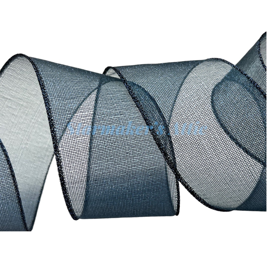 Beautiful 2.5 Inch Wired Sheer Ribbon in Navy Blue - 5 Yards Perfect ...