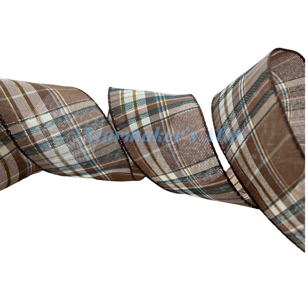 Beautiful 2.5 Inch Wired Plaid Ribbon in Various Browns, Navy Blue and ...