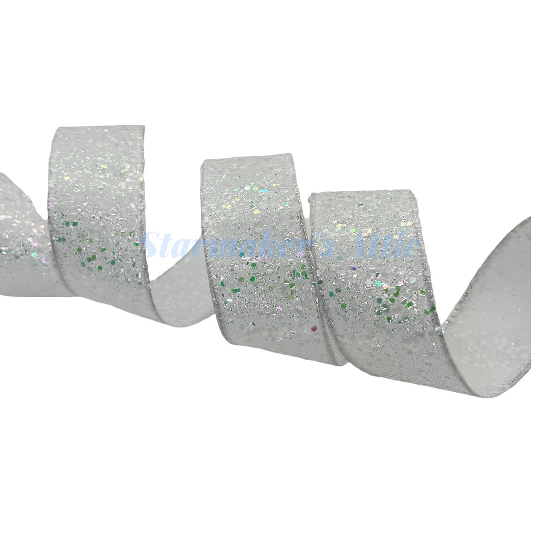 Beautiful 1.5 Inch Wired White Ribbon With Iridescent Confetti - 5 ...