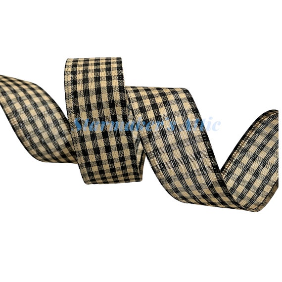 Beautiful 1.5 Inch Wired Gingham Ribbon in Black and Tan / - Etsy