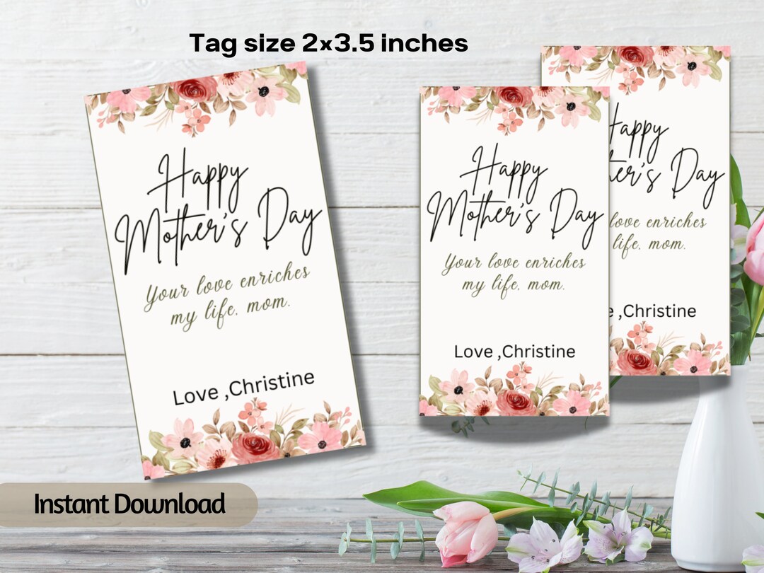 Mother's Day Tags Thank You Card Floral,mother's Day Gift Tags,happy ...