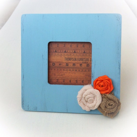 Items similar to Square Frame Rustic Picture Frame with Fabric Flowers ...