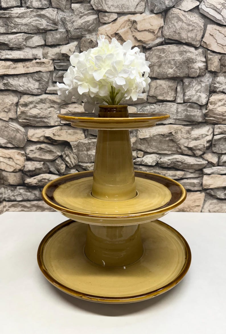 Handmade 3-tier Ceramic Dessert Stand With Flower Vase | Wheel-thrown ...