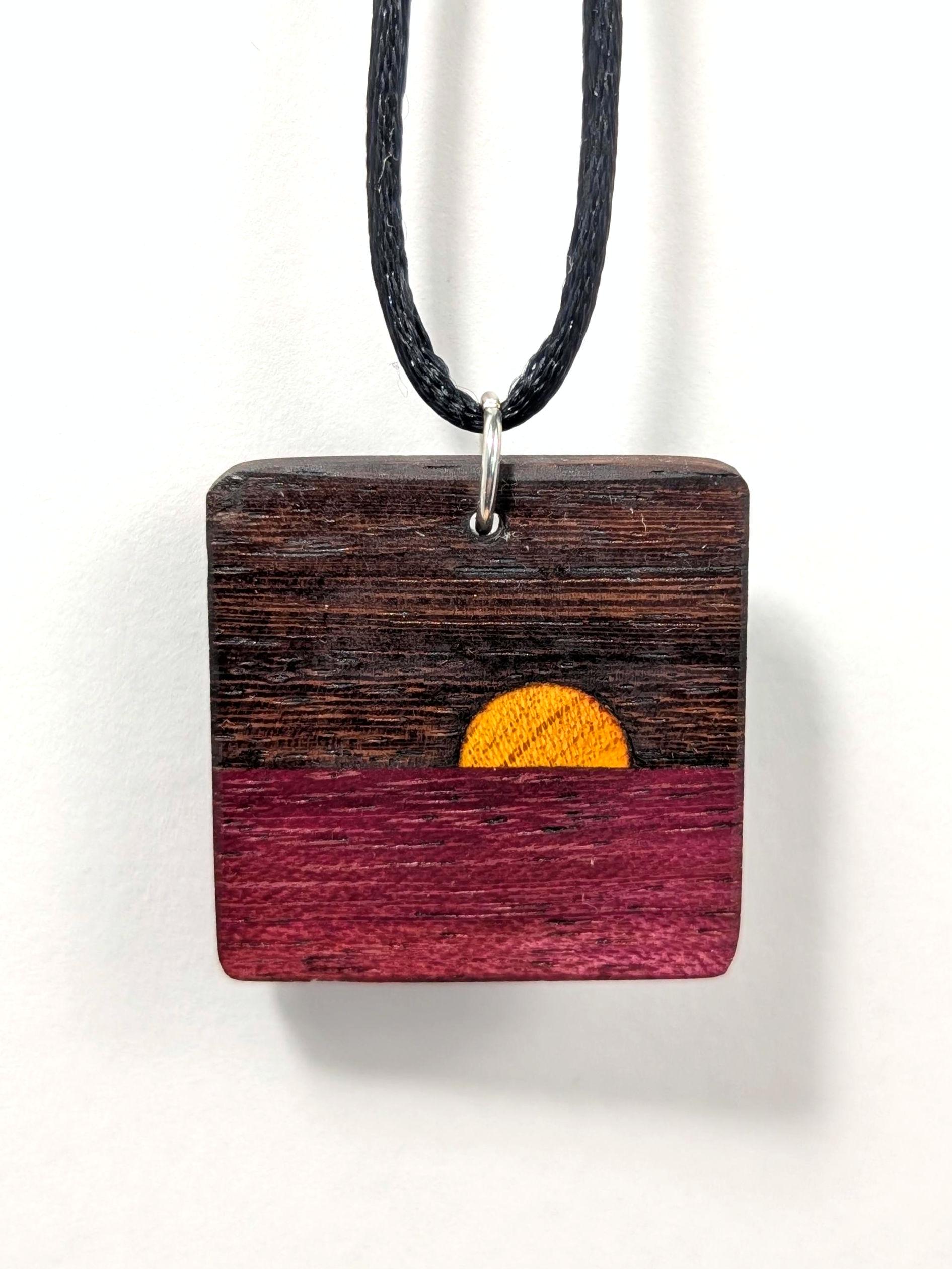 Natural Wood Sunset Pendant Necklace - Etsy